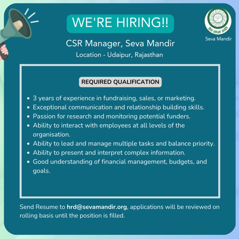CSR Manager : Seva Mandir - DevInfo.in